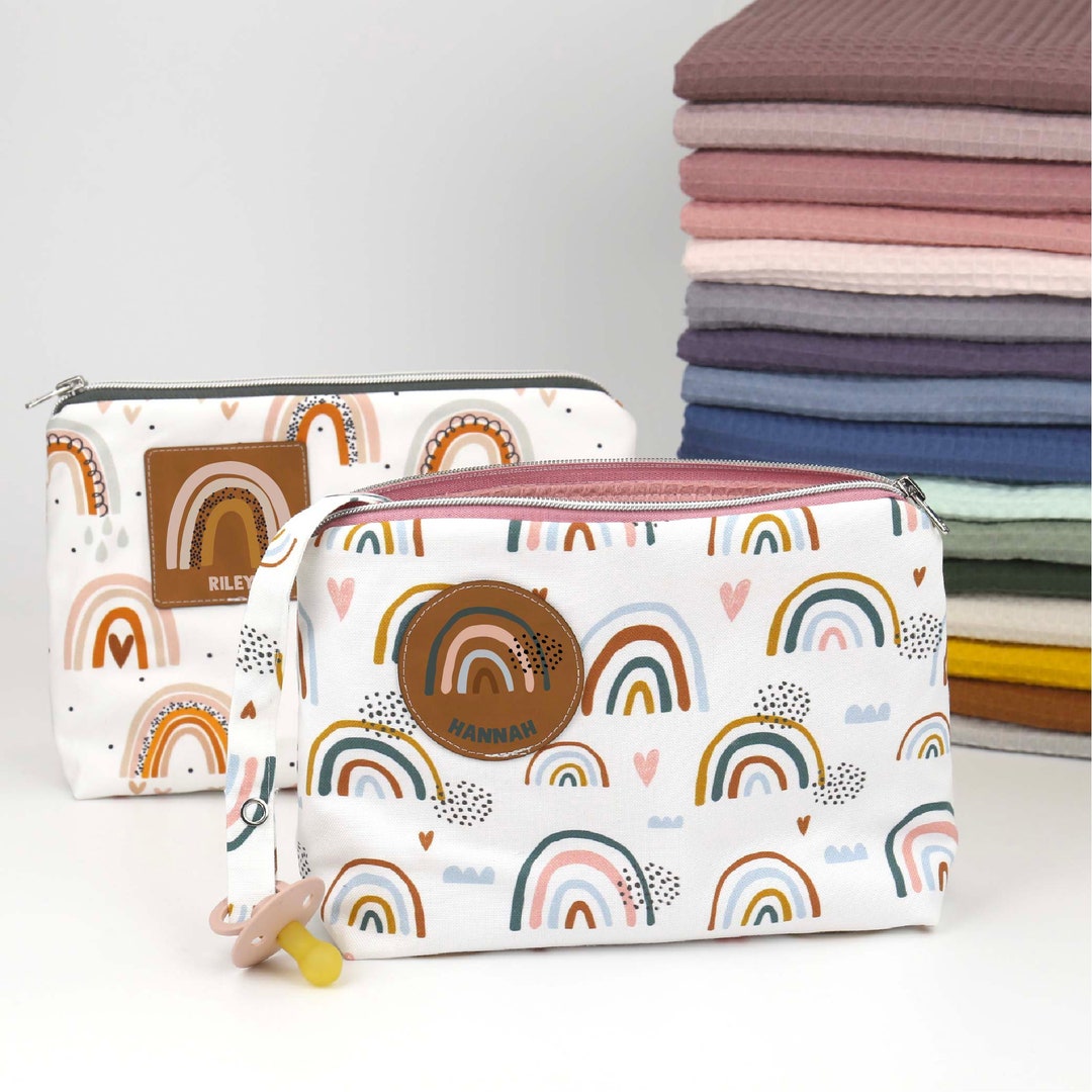Nappy Bag With Name Motif Fabric Rainbow 1 and Matching Waffle Pique ...