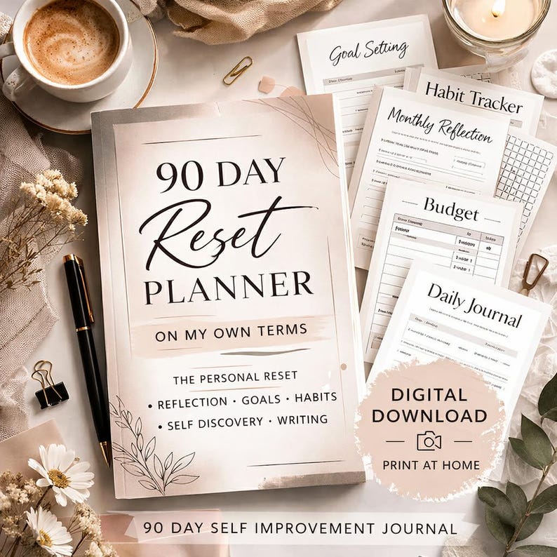90 Day Reset Planner | Printable Self Improvement Journal | Life Reset ...