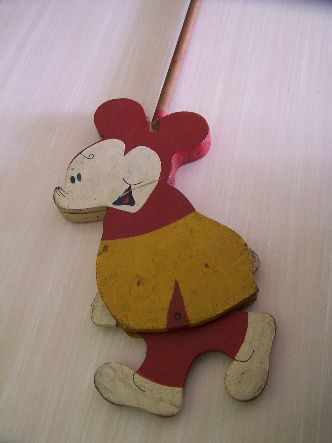 Mickey Mouse Wooden Push Along Walking Toy Rare Attic - Etsy