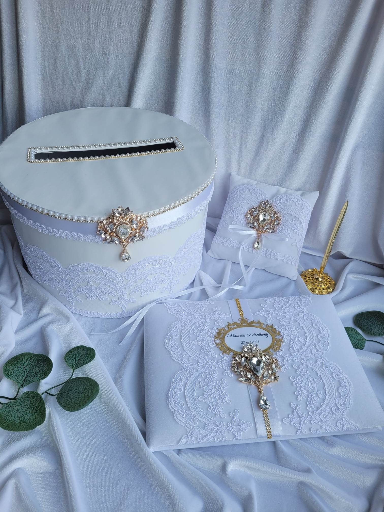 Wedding Card Box Gift Card Holder Box White and Gold - Etsy