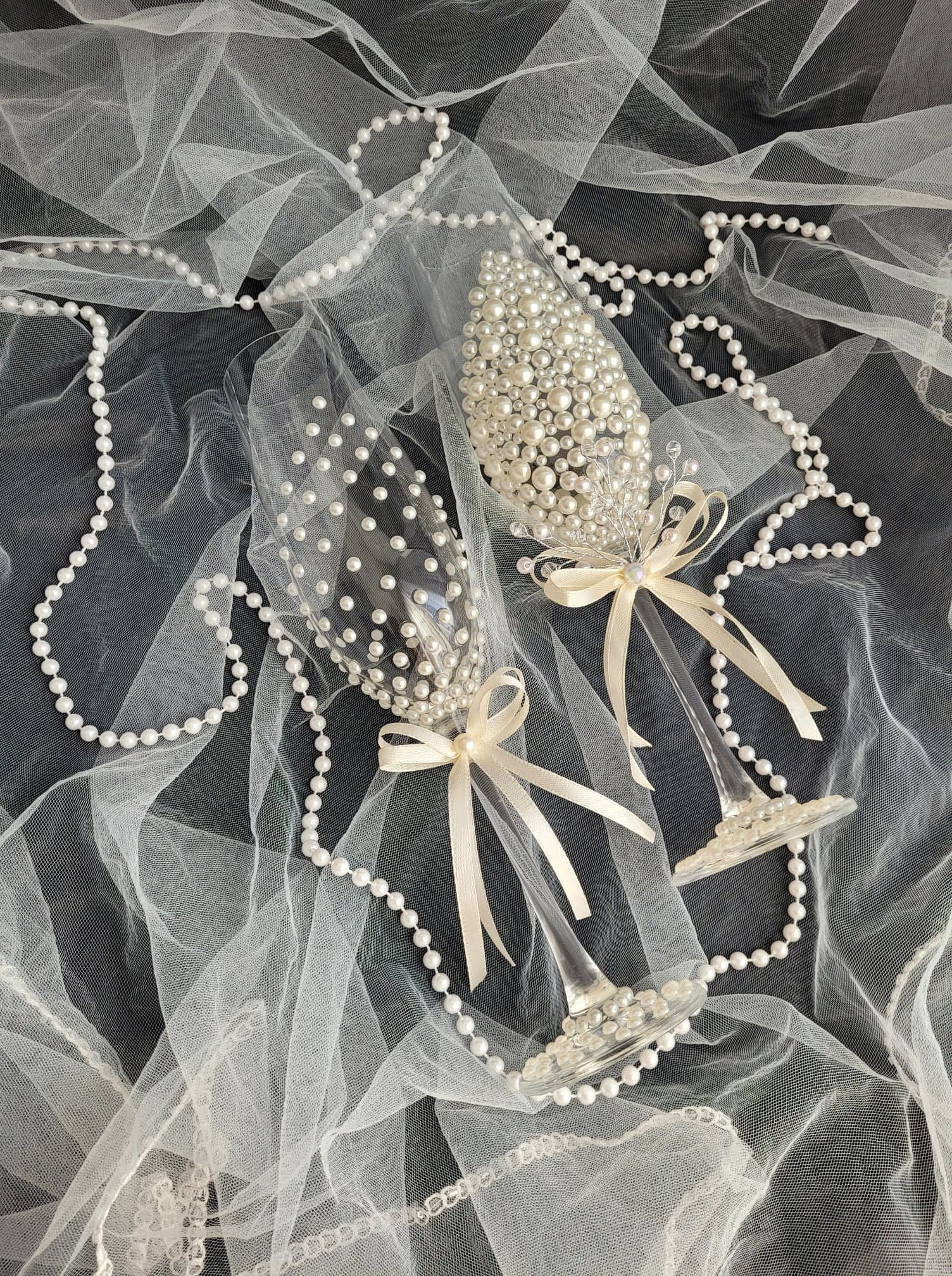 Pearl Wedding Glasses Pearl Embellished Champagne Flutes - Etsy