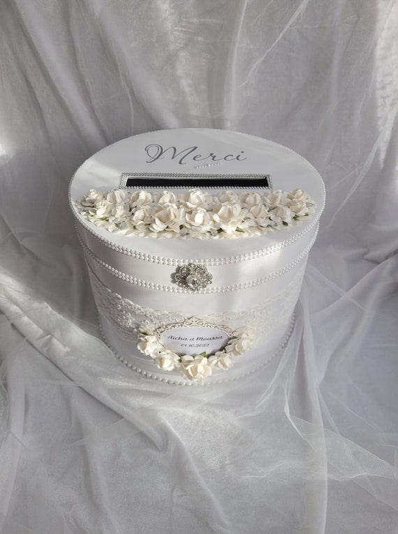 Wedding Card Box Gift Card Holder Box White and Silver Card - Etsy