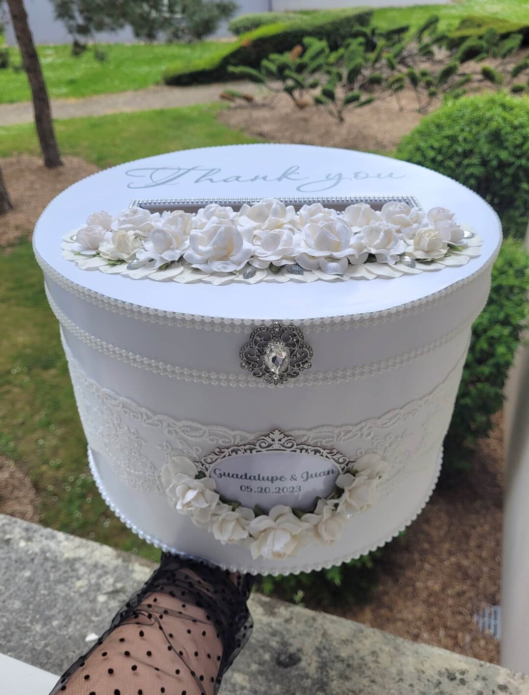 Floral Wedding Card Box: White & Silver - Etsy