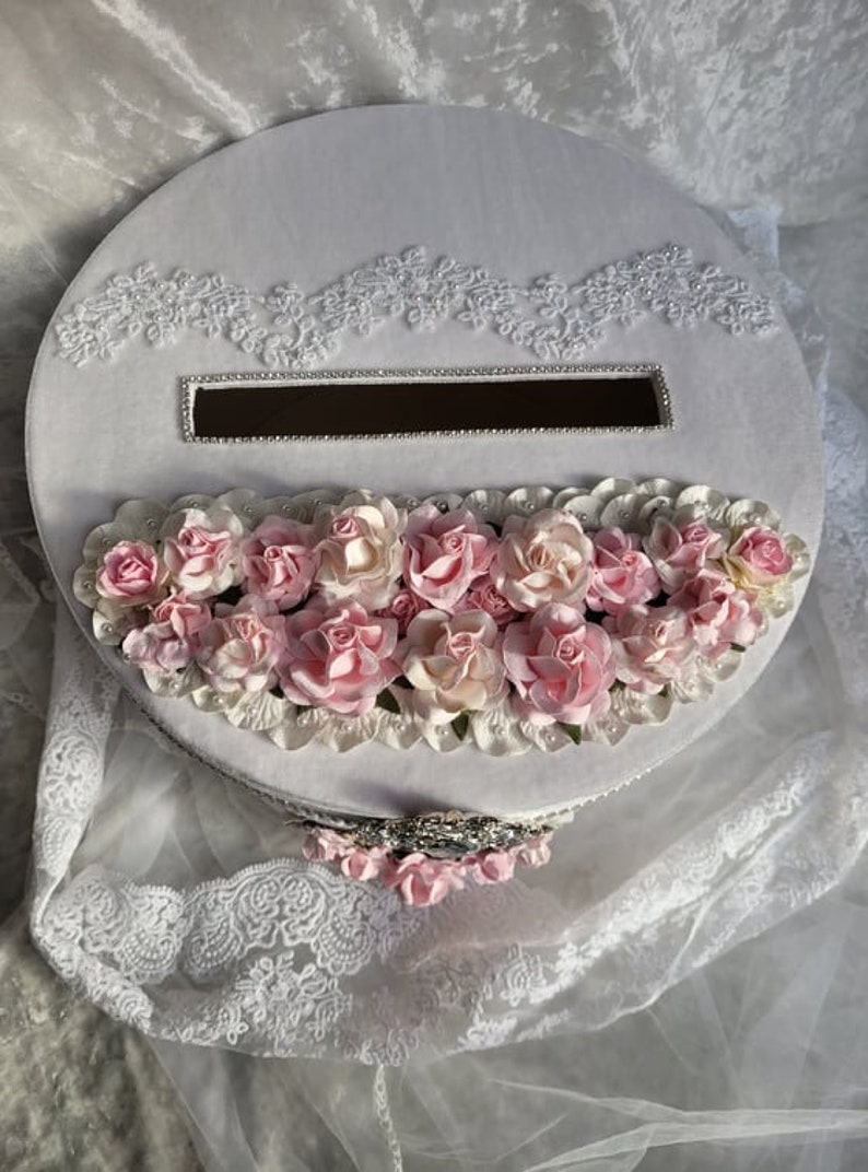 Elegant Floral Wedding Card Box: White & Pink, Custom Color - Etsy
