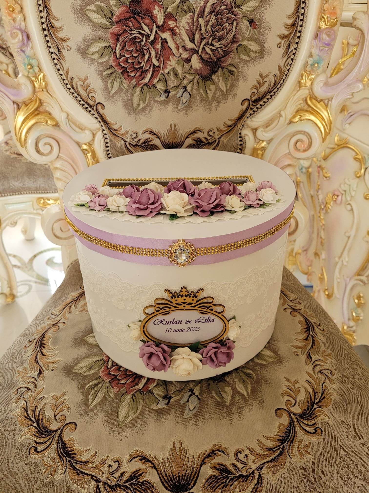 Elegant Floral Wedding Card Box in Purple & White - Etsy
