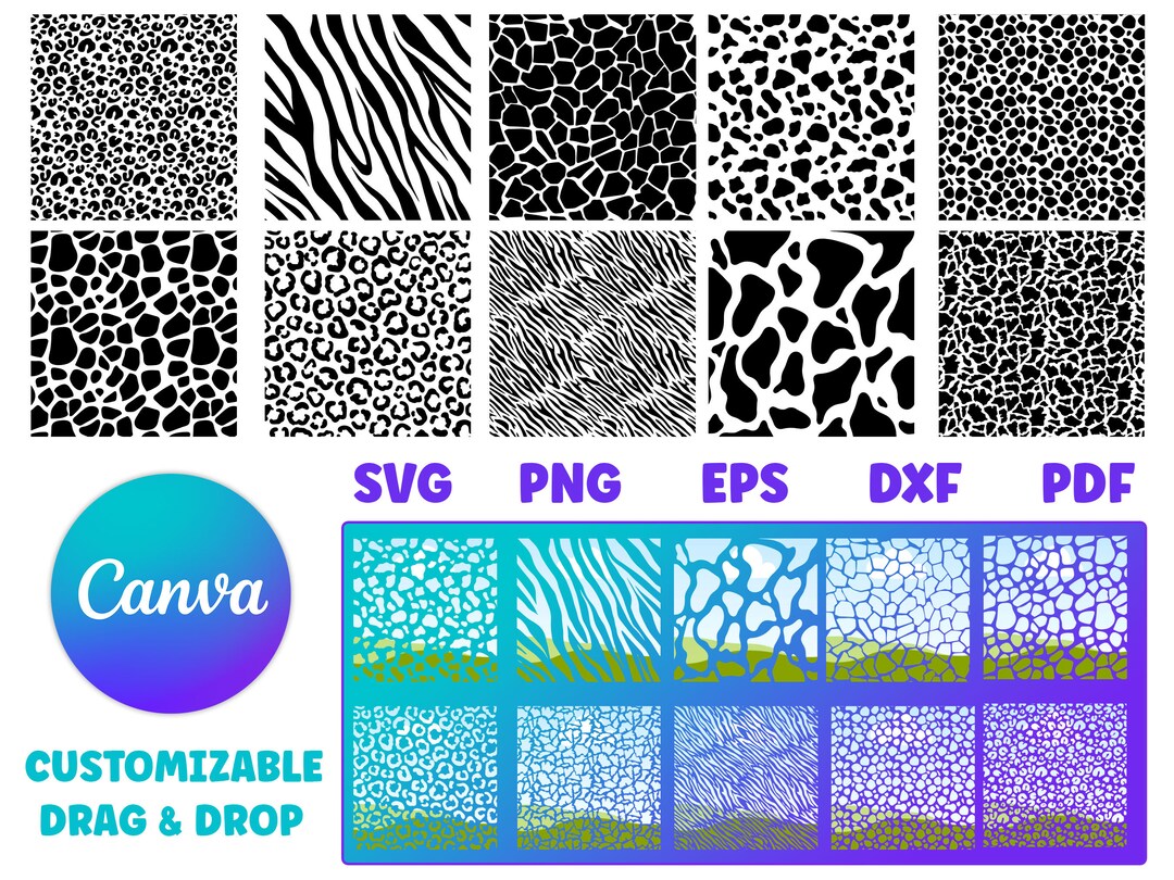 10 Animal Print SVG Bundle Animal Patterns Customizable With Canva Fill ...