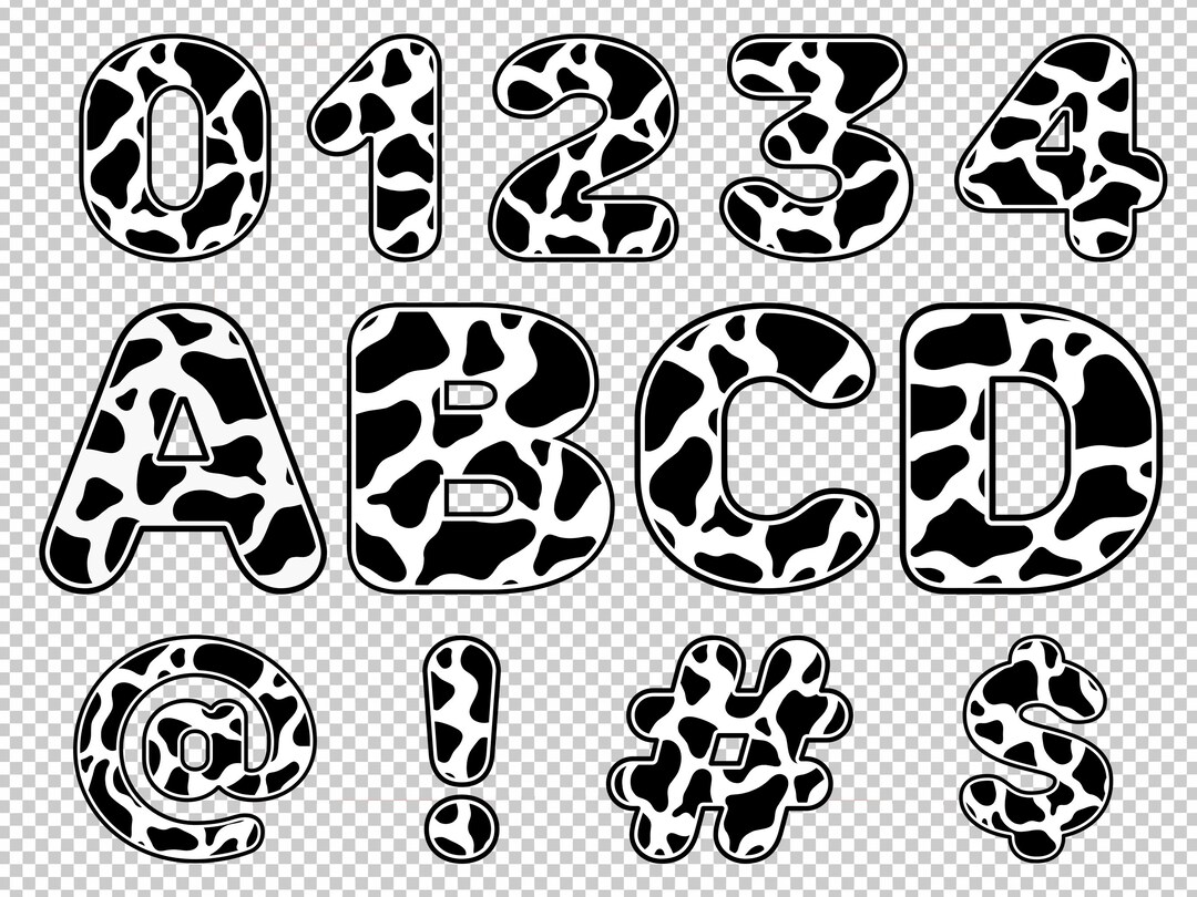 Cow Alphabet SVG Animal Print Font Letters, Number & Symbols Digital ...