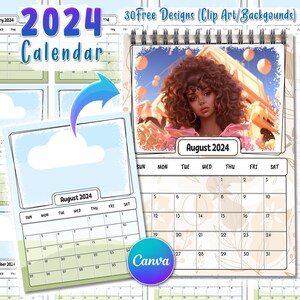 2024 Calendar Template for Canva Fully Editable Calendar Drag & Drop 30 ...