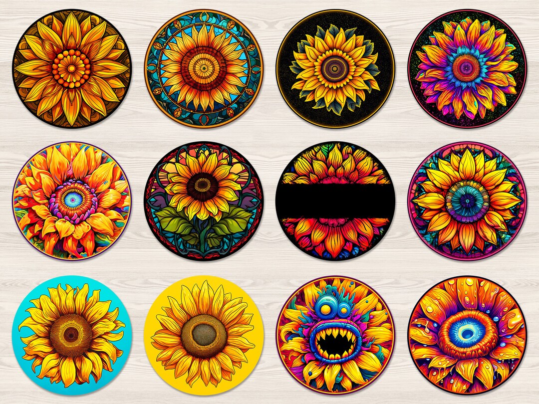 12 Sunflower Car Coasters PNG Car Coaster Sublimation Stained Glass ...