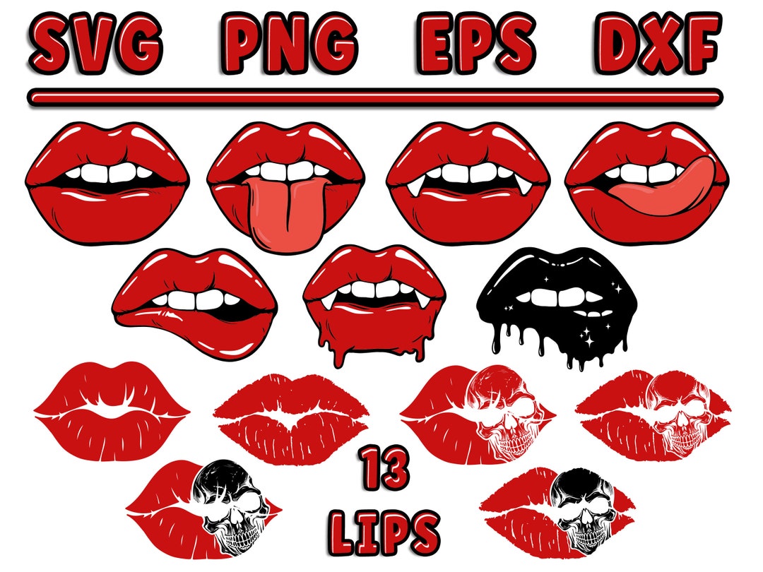 Lips SVG Bundle Lip Kiss Skull Print Red Lips Cut File for Cricut ...