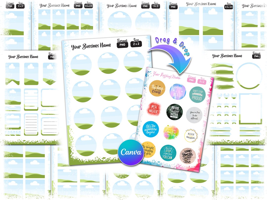 Sticker Frame Templates for Canva Bundle of 10 Pages With Drag and Drop ...