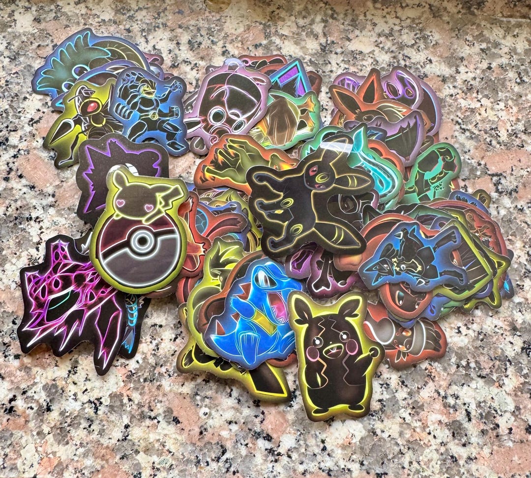 Pokemon Neon Pikachu Ash Stickers Random PVC Waterproof Brilliant ...