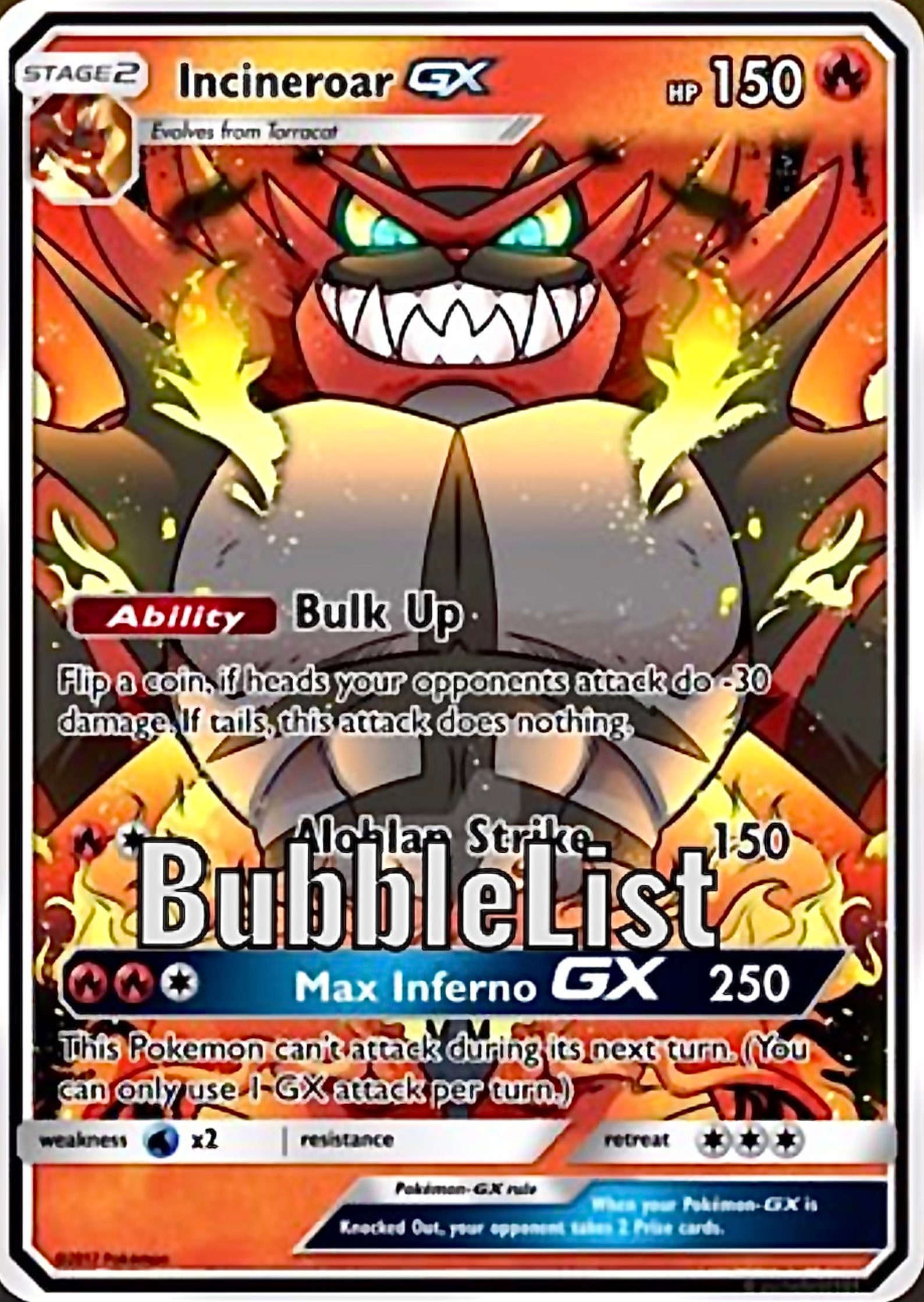 Incineroar gaming gx ex m mega ultra pokemon gx ex card custom | Etsy