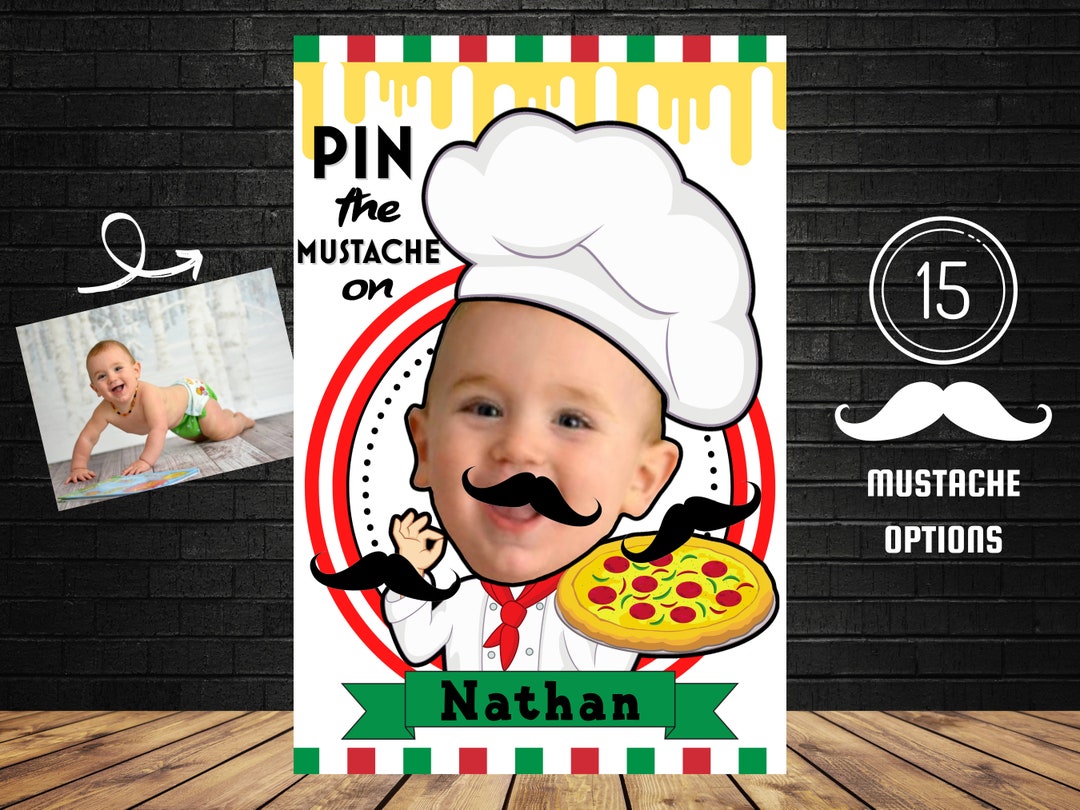 Pin the Mustache Game Custom Party Game With Photo Pizza Party Game ...