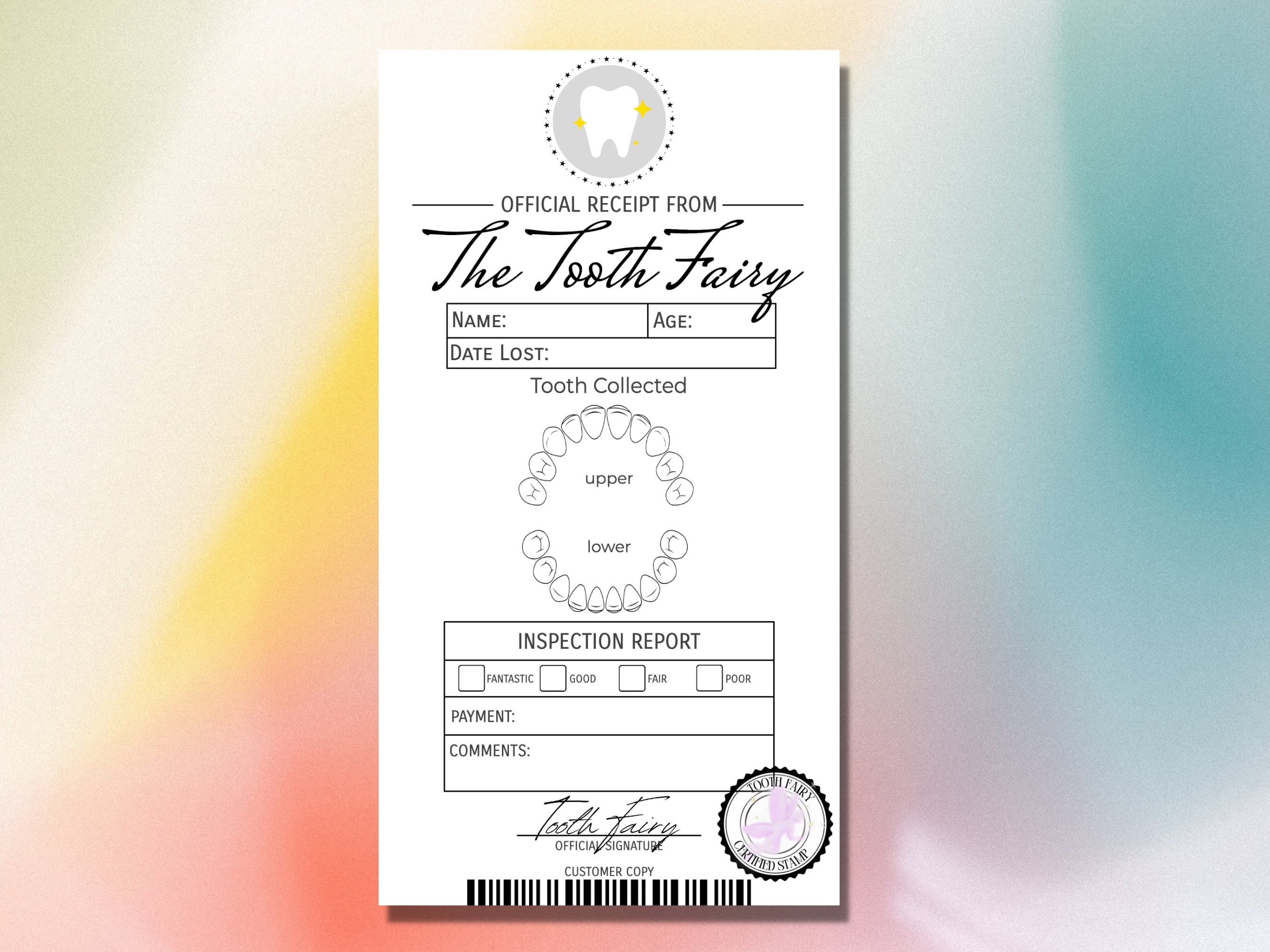 PRINTABLE Official Tooth Fairy Receipt First Lost Tooth Ticket Letter ...