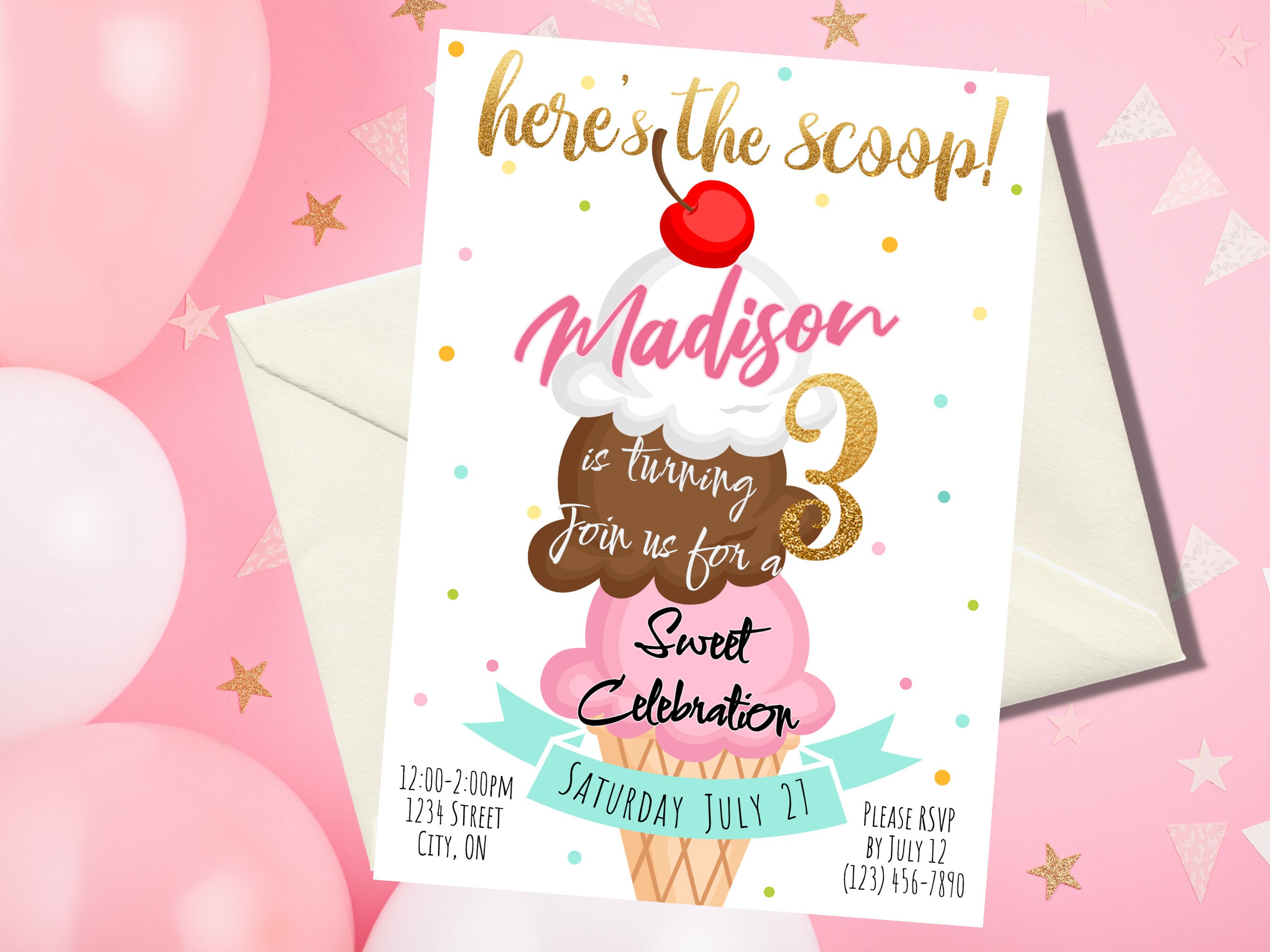 EDITABLE Ice Cream Party Invitation Here's the Scoop - Etsy