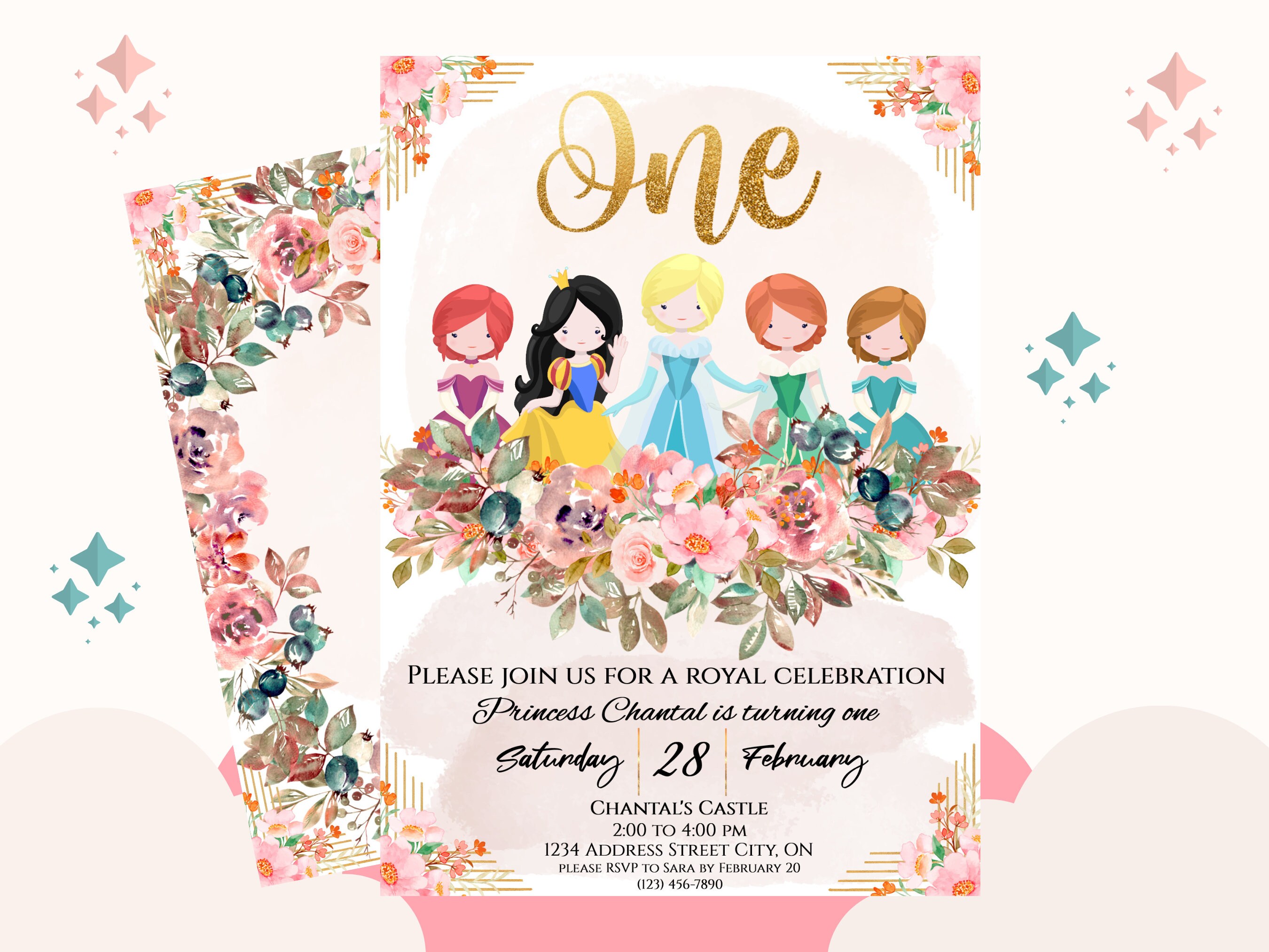 EDITABLE Princess Birthday Invitation With Thank You Card - Etsy