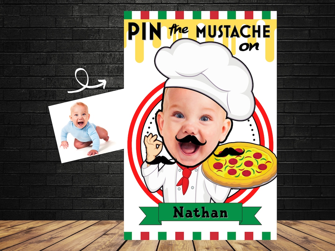 Pin the Mustache Game Custom Party Game With Photo Pizza Party Game ...
