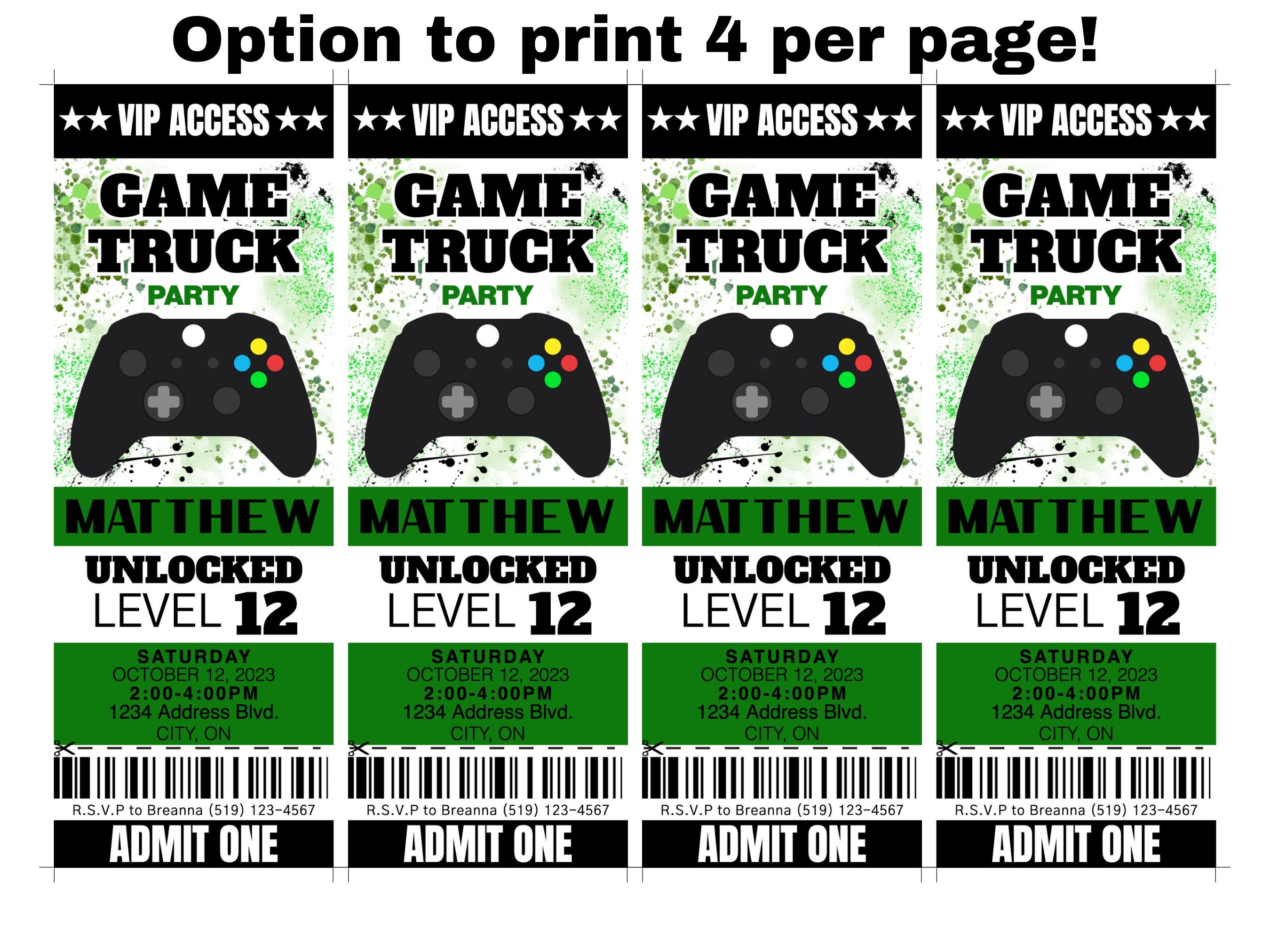 EDITABLE Gamer Party Ticket Invitation Gaming Birthday Video - Etsy