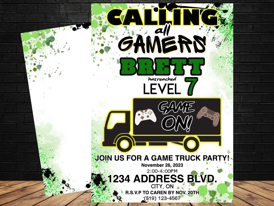 EDITABLE Video Game Truck Birthday Invitation Gamer Invitation Gaming ...
