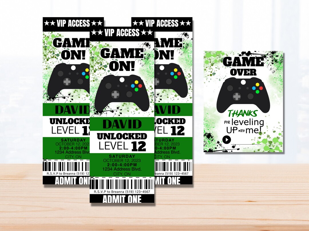 EDITABLE Gamer Party Ticket Invitation Gaming Birthday Video Game Party ...