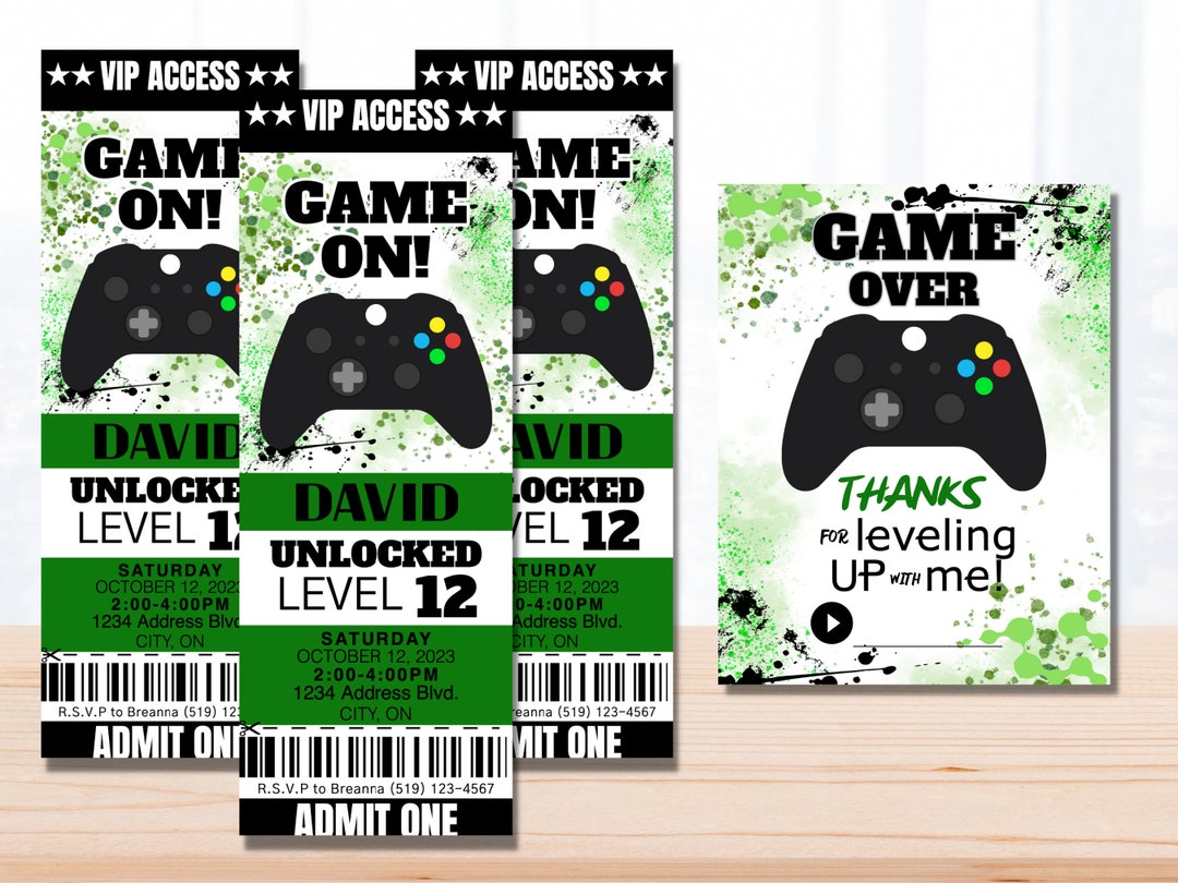 EDITABLE Gamer Party Ticket Invitation Gaming Birthday Video Game Party ...