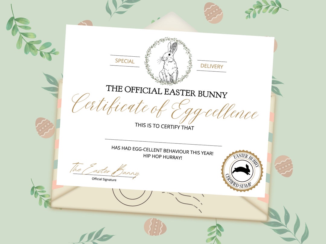 PRINTABLE Official Easter Bunny Certificate From the Desk of the Easter ...