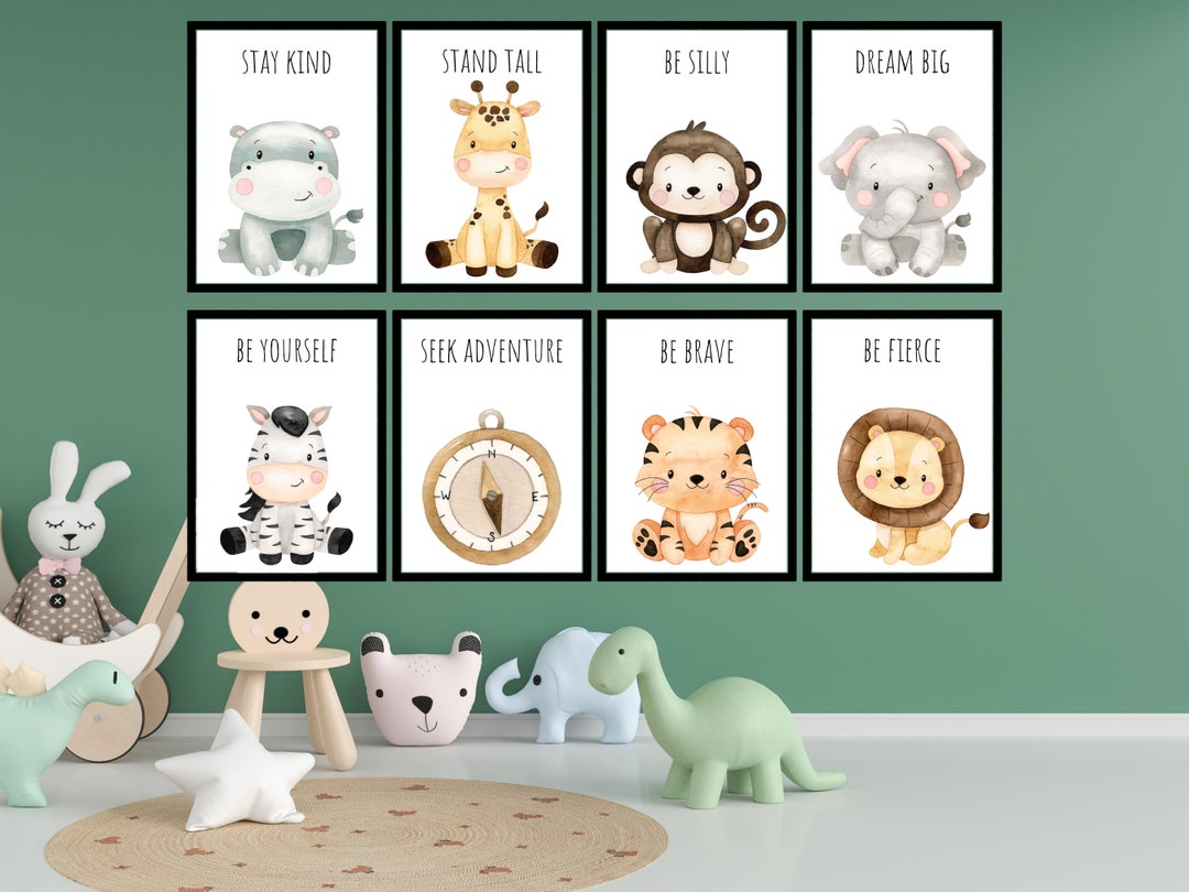 8 Printable Safari Nursery Prints Set of 8 Wall Art Watercolour Jungle ...