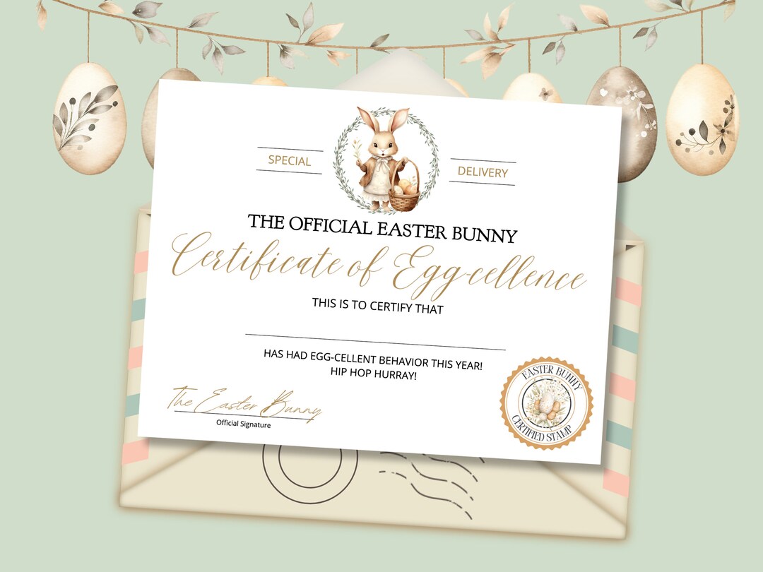 PRINTABLE Official Easter Bunny Certificate From the Desk of the Easter ...