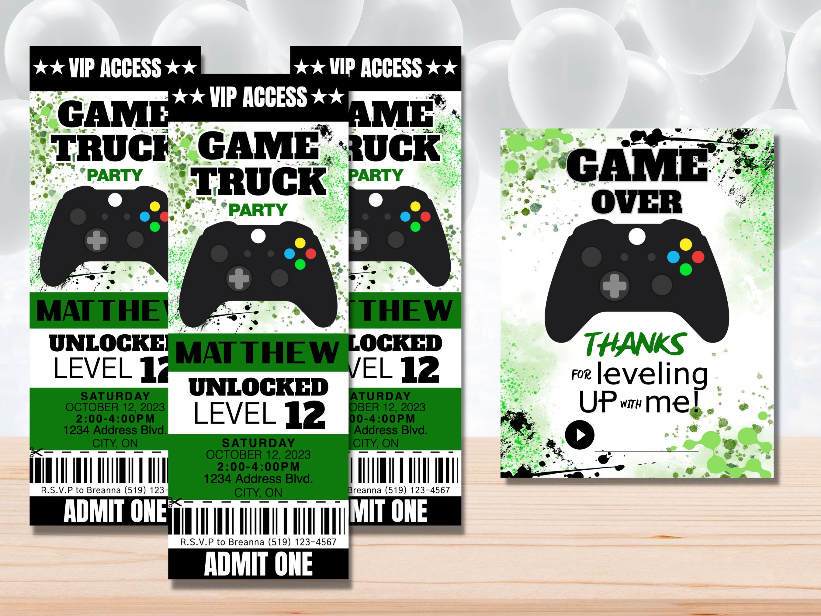 EDITABLE Gamer Truck Ticket Invitation Gaming Birthday Video Game Party ...