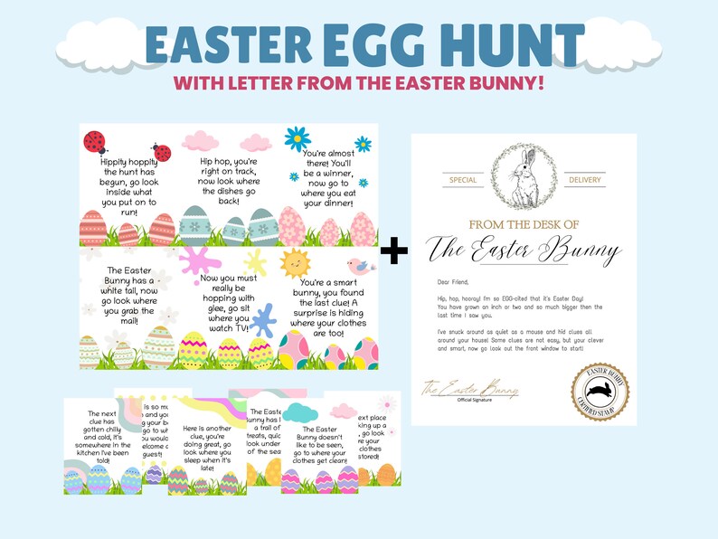 PRINTABLE Indoor Easter Scavenger Hunt With Easter Bunny Letter Easter ...