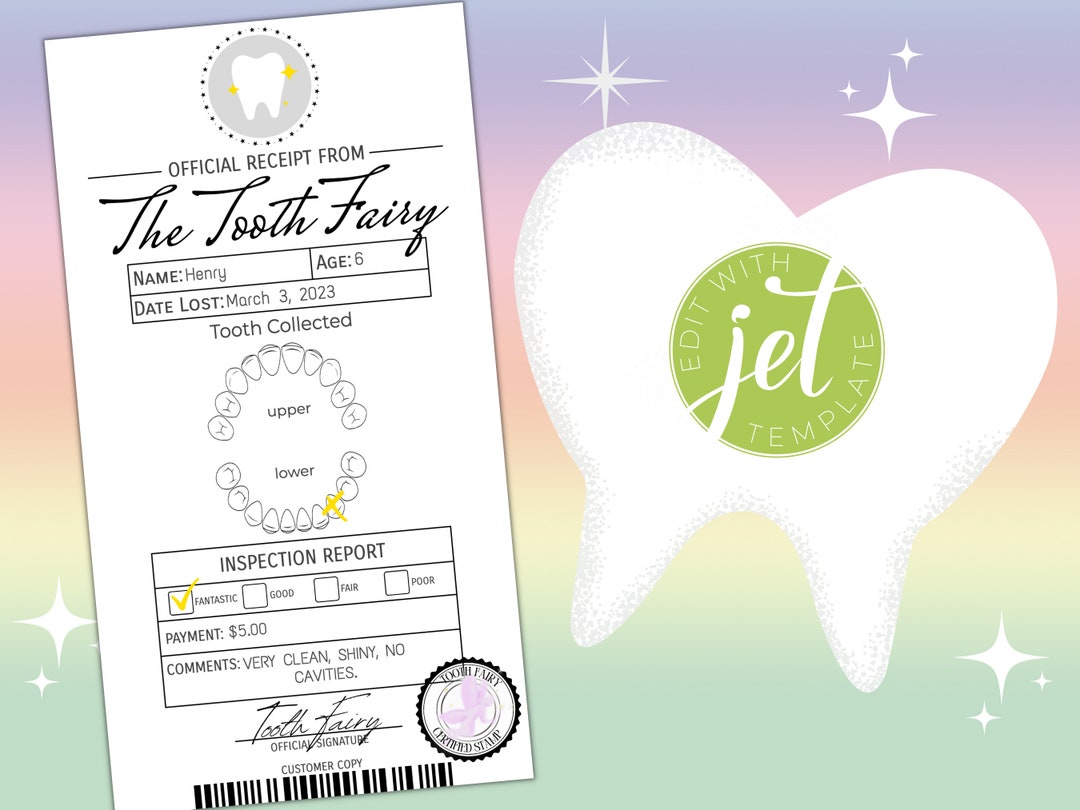 Editable Official Tooth Fairy Receipt Lost Tooth Ticket - Etsy France