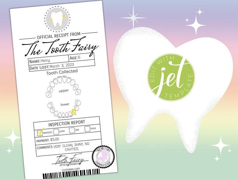 EDITABLE Official Tooth Fairy Receipt Lost Tooth Ticket Record - Etsy
