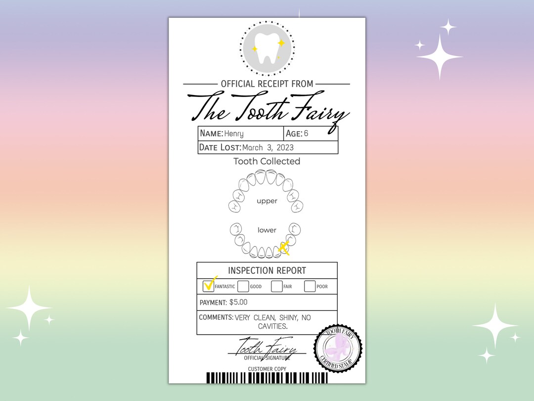 EDITABLE Official Tooth Fairy Receipt Lost Tooth Ticket Record Chart ...