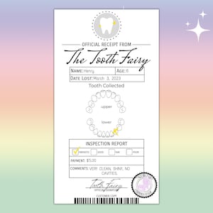 EDITABLE Official Tooth Fairy Receipt Lost Tooth Ticket Record Chart ...