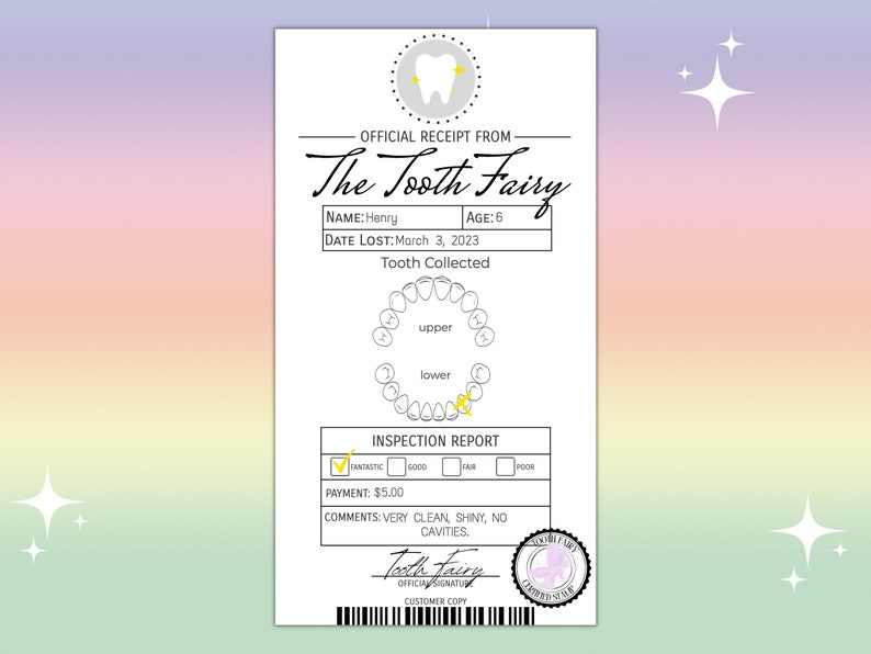 EDITABLE Official Tooth Fairy Receipt Lost Tooth Ticket Record - Etsy