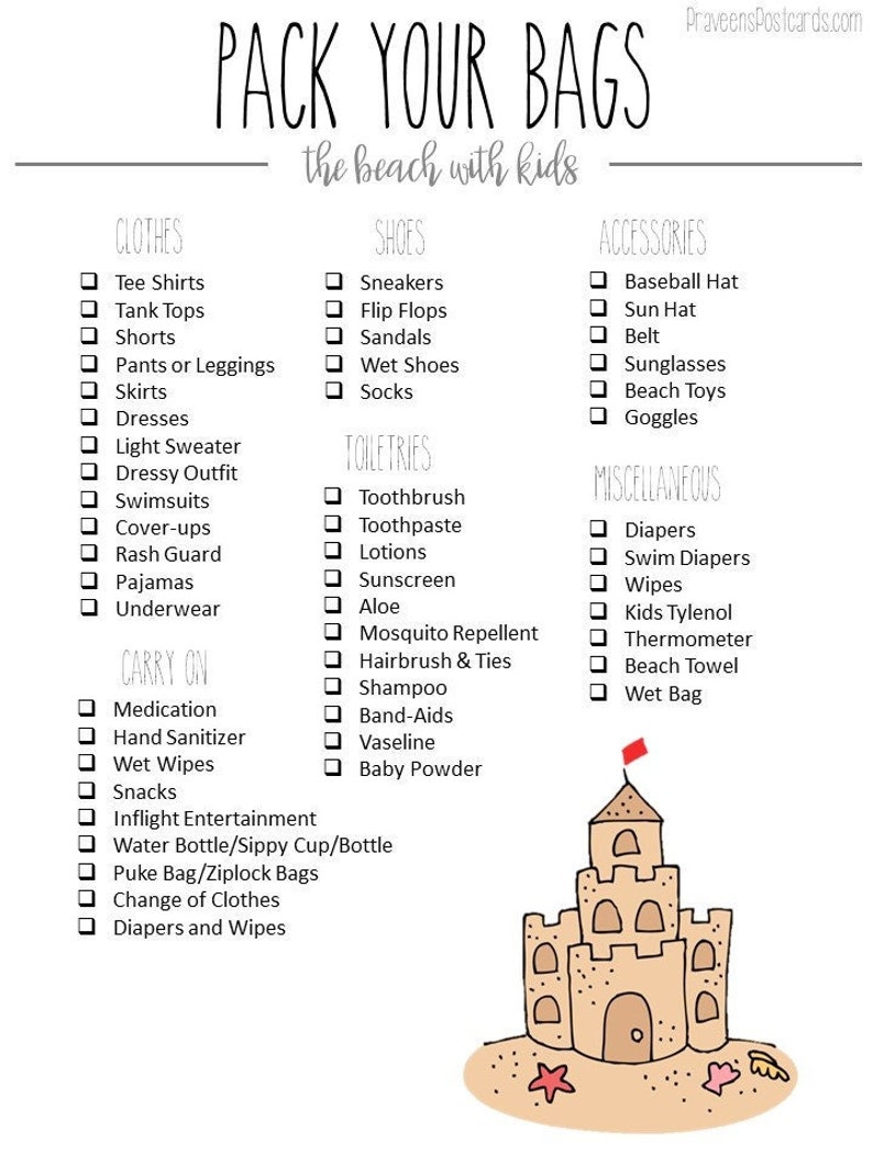 Kids Beach Packing List - Etsy