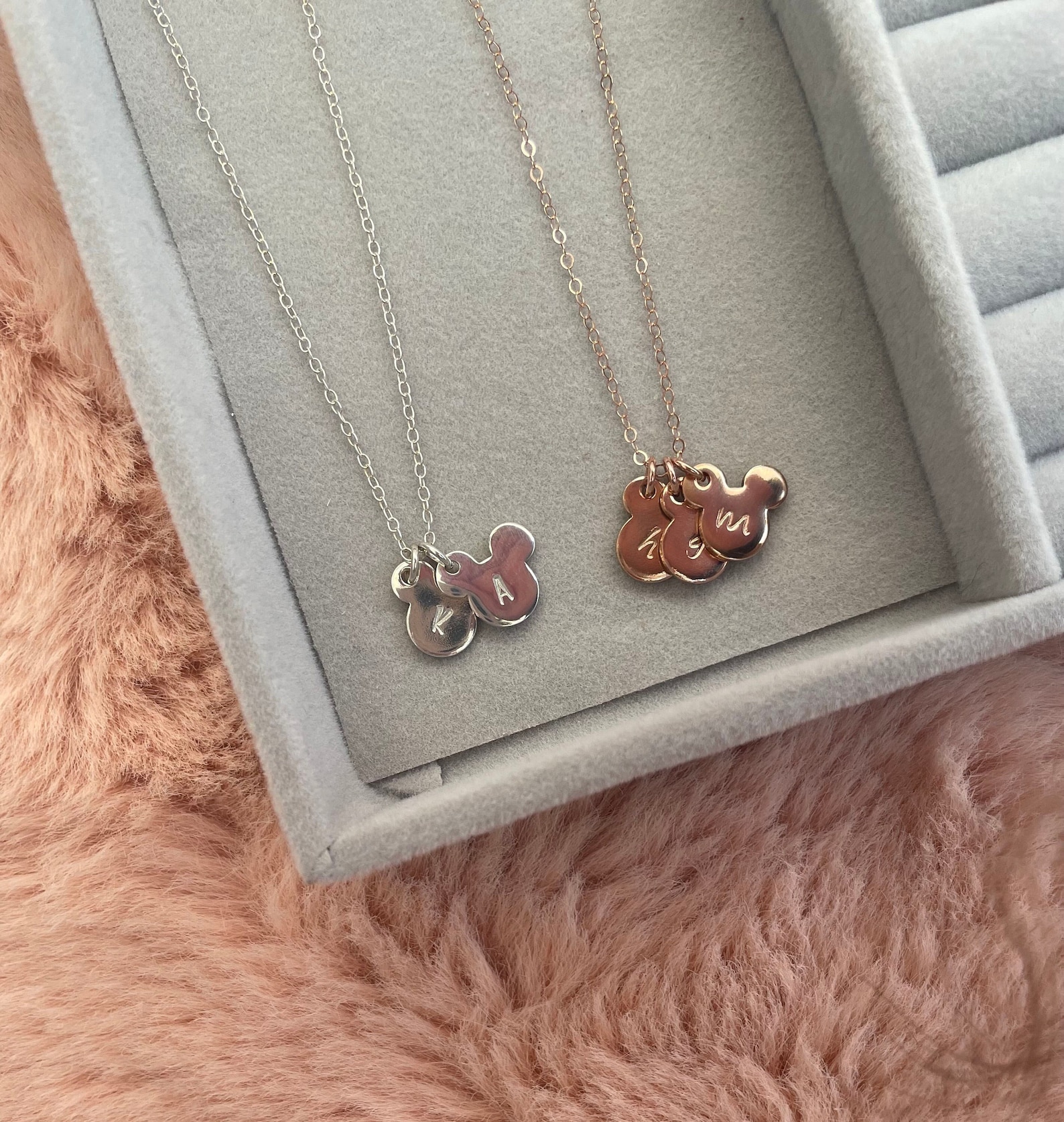 Dainty Mouse Necklace With Initial 14K Gold Filled Sterling Silver Rose ...