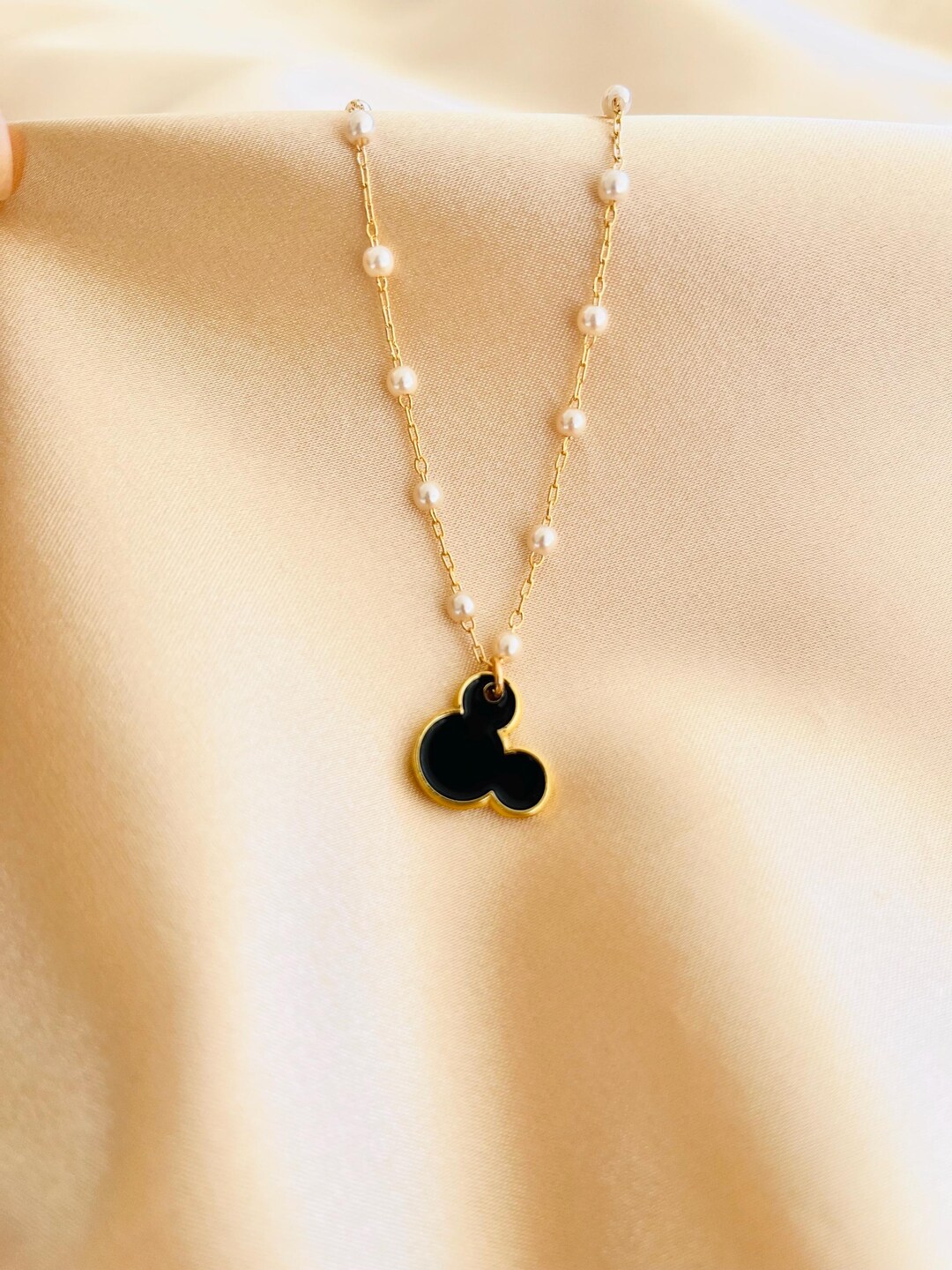 Gold Mouse Necklace | Pearl Necklace | Park Necklace | Dainty 14K Gold ...