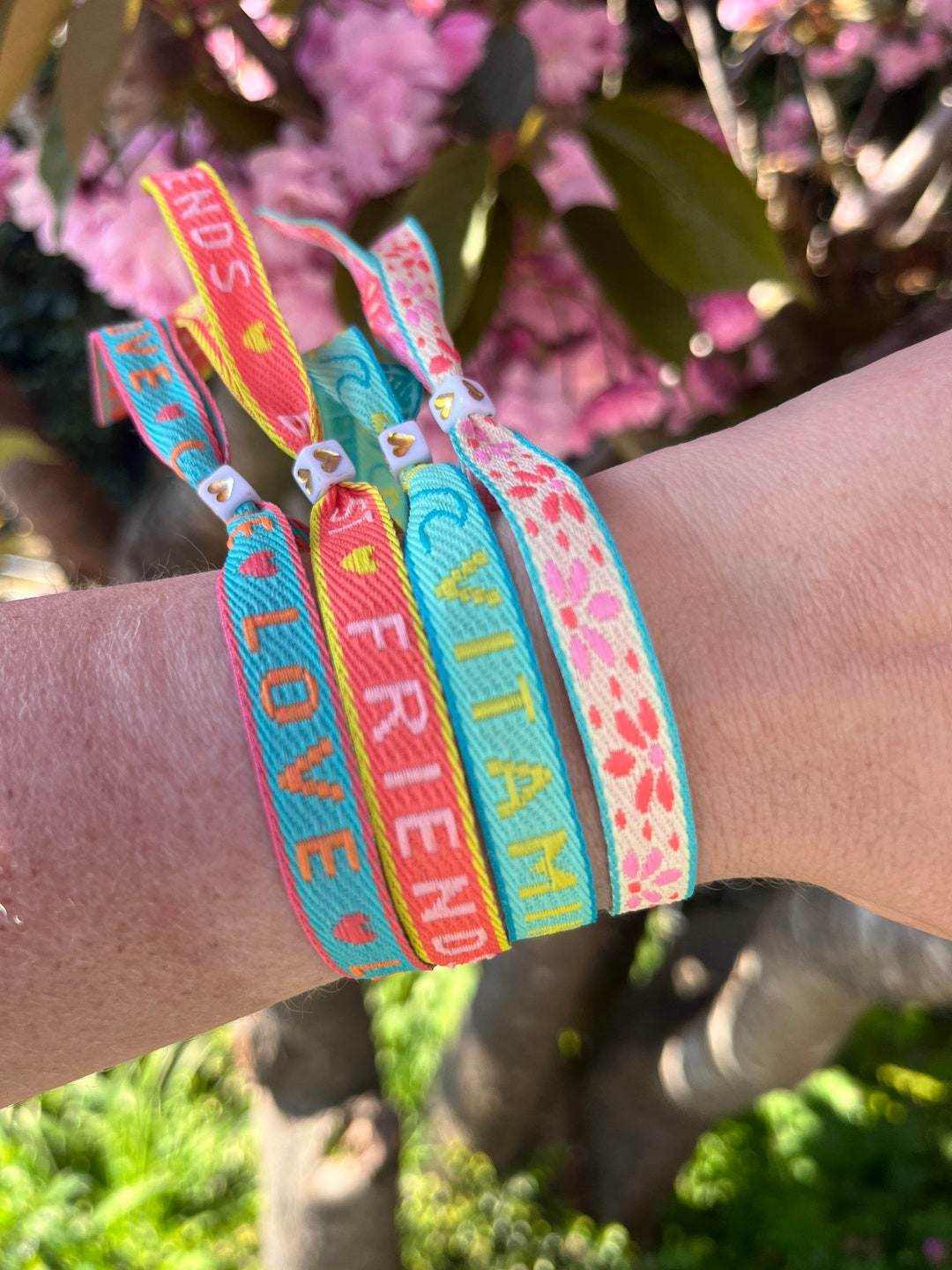 Woven Text Ribbon Bracelets, Set of 4. Gift for Girlfriend. Vitamin Sea ...