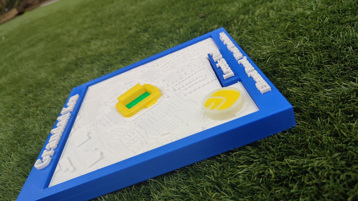 3D Printed Leeds United Elland Road Map | Custom Name Gift | Glow in ...