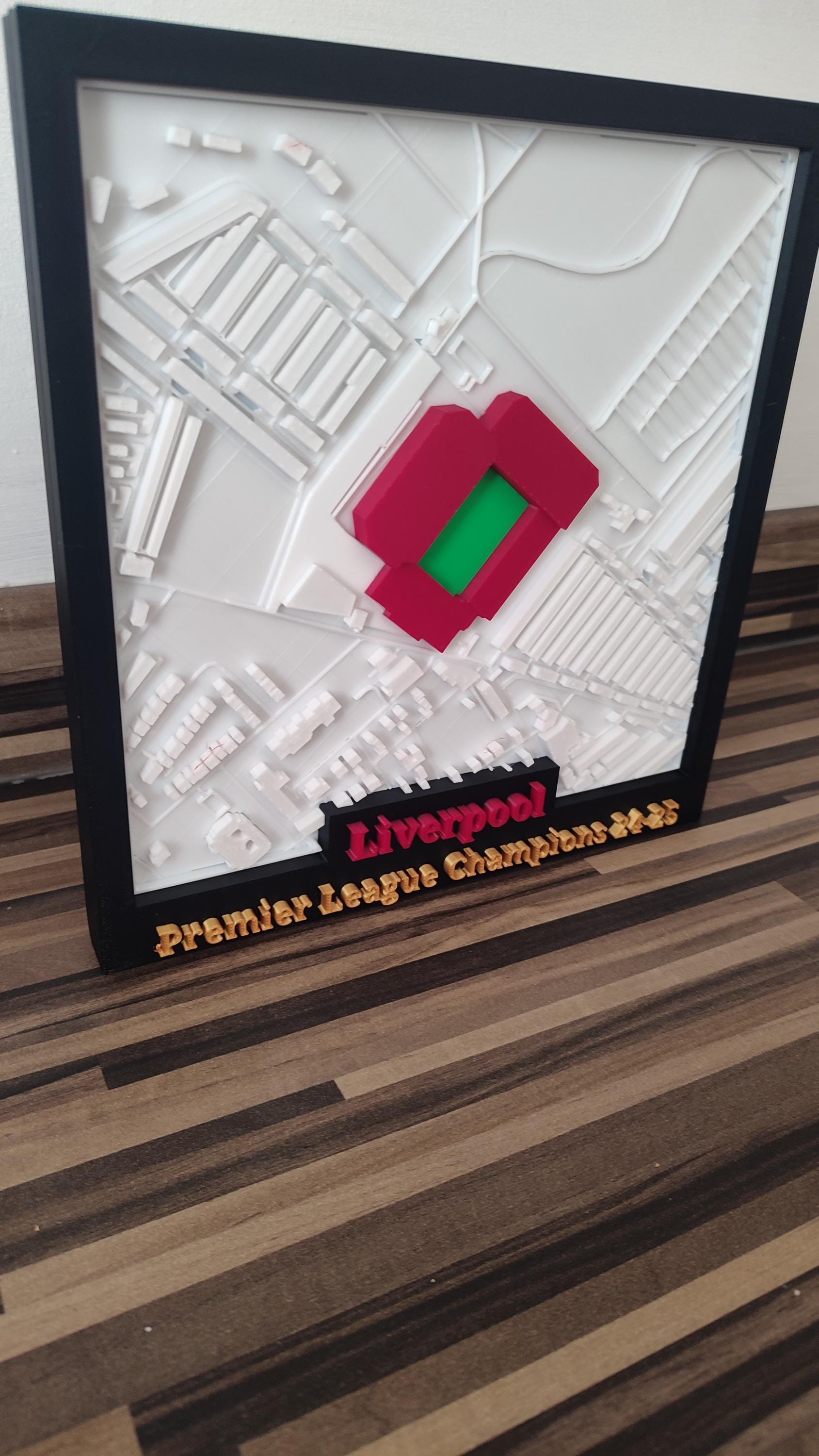 Liverpool FC Stadium 3D Printed Map | Premier League Champions 24/25 ...