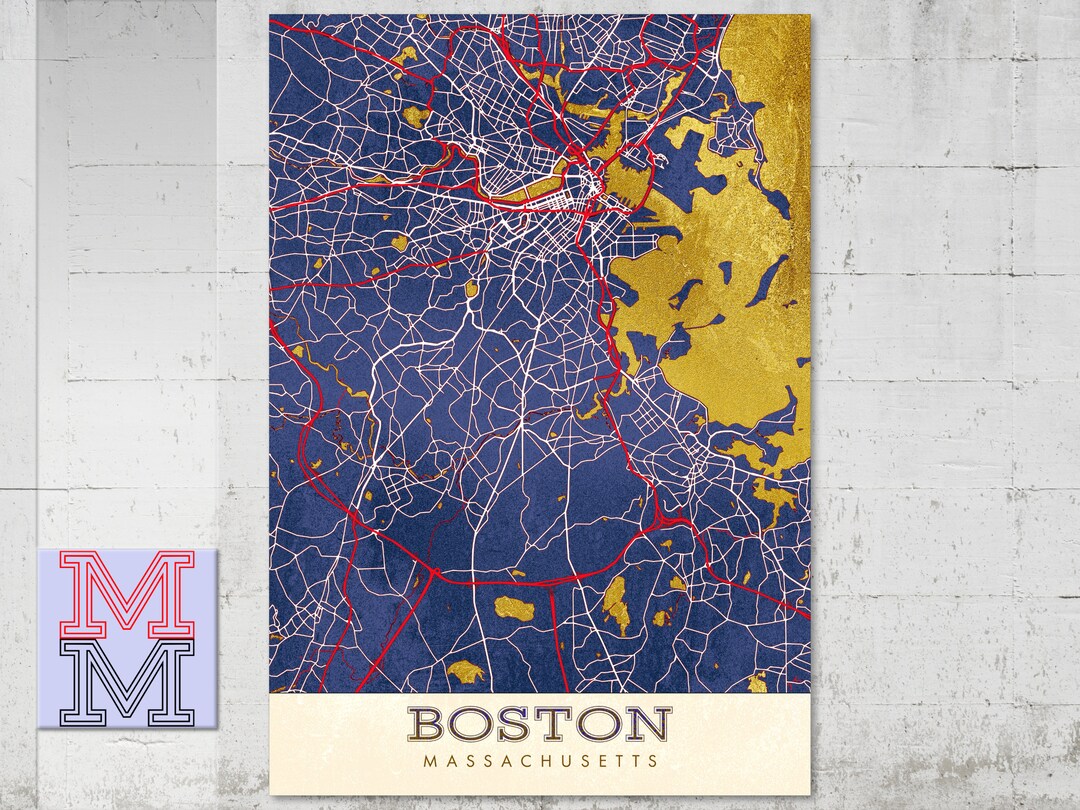 Boston City Street Map USA Art Print Ombre Grunge Texture Poster - Etsy