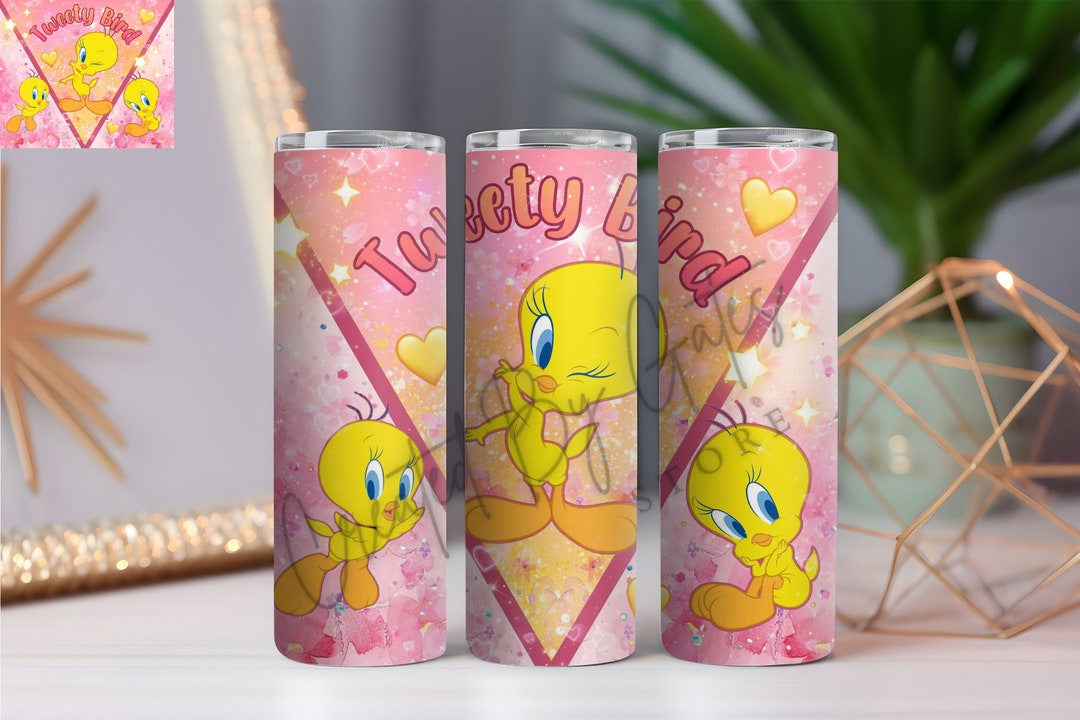 Pink Tweety Bird Tumbler: Glitter Cartoon Drinkware, Looney Tunes Gift ...