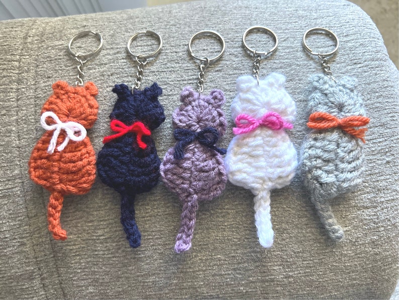 Cat Keychain Crochet Plush Keyring 4 Bag Charm Purse or Backpack ...