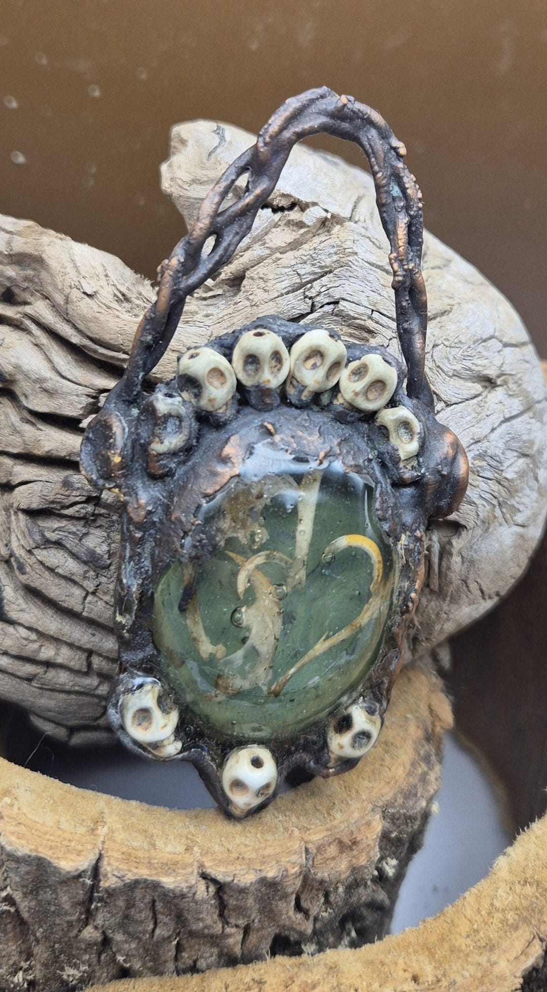 Real Rodent Bones in Resin Pendant, Gothic Skull Details. Encased in Electroformed Recycled ...