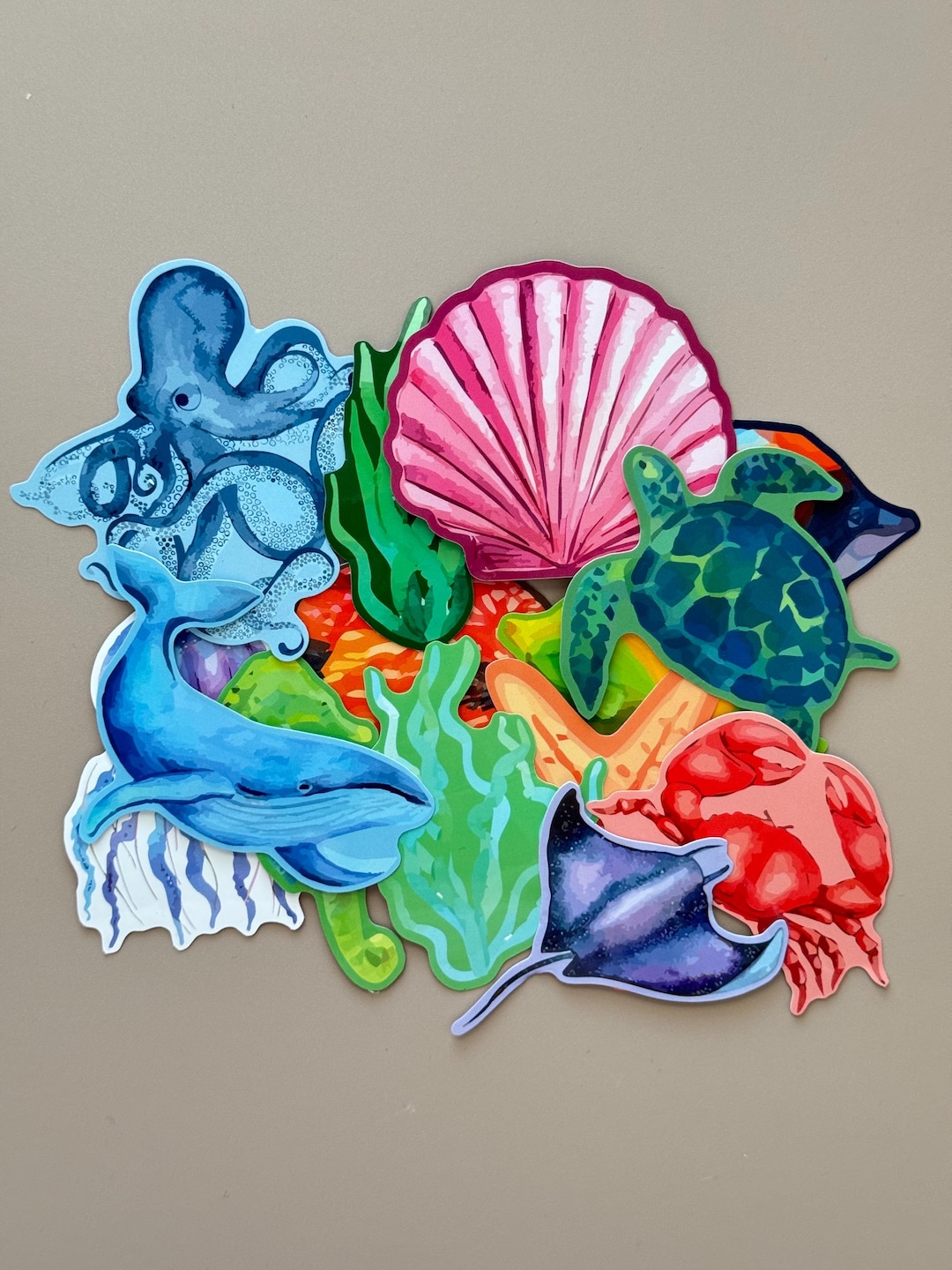 Sea Life Stickers, 15 Stickers, Watercolor Stickers, Waterproof ...