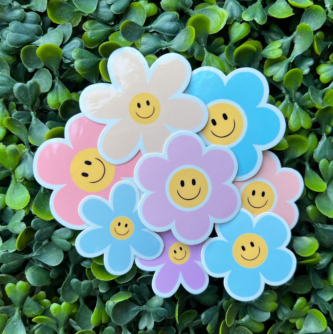 Happy Flower Face Stickers, 9 Sticker Pack, Waterproof Stickers, Water ...