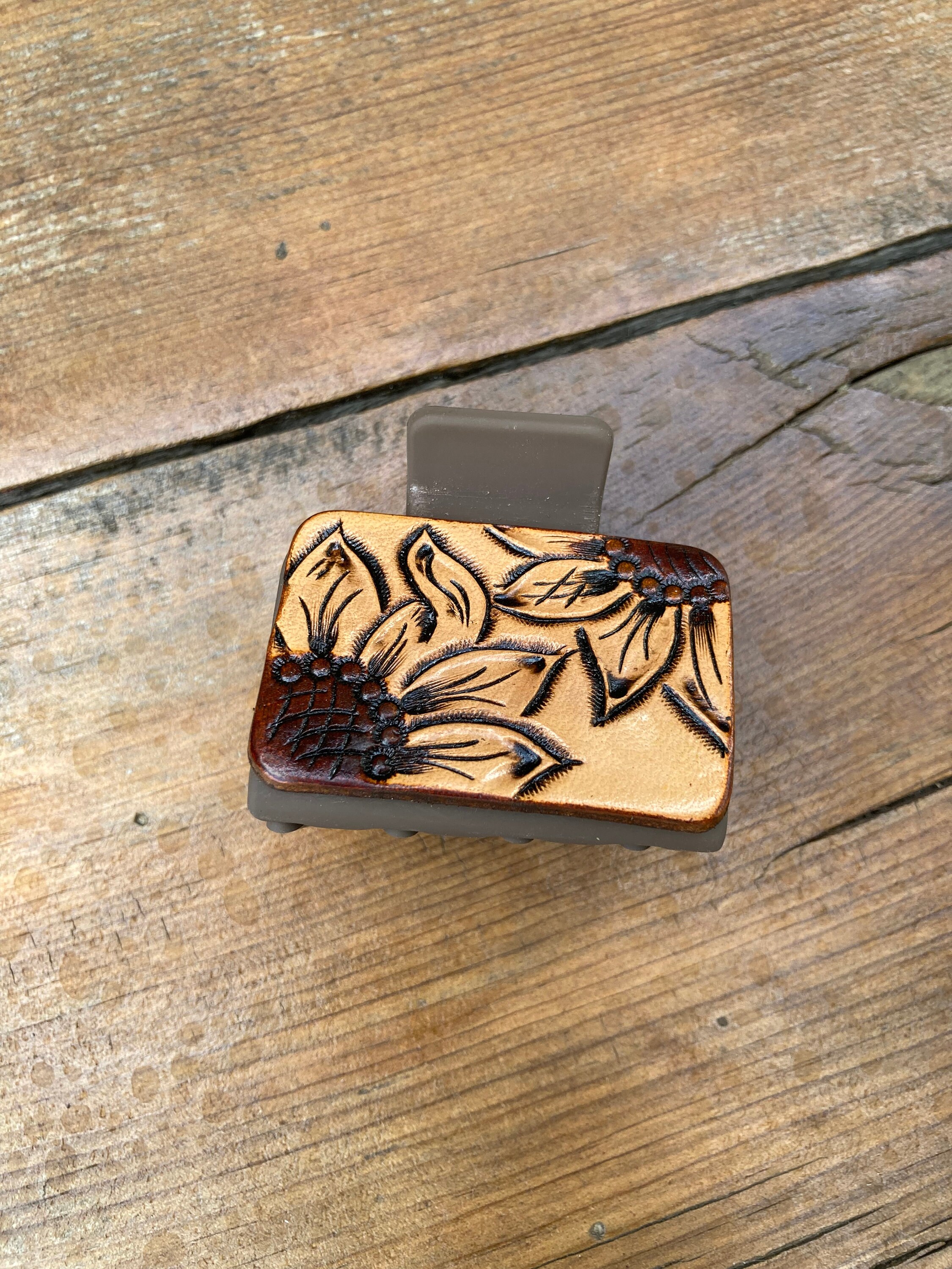 2 Claw Clip With Hand Tooled Leather - Etsy