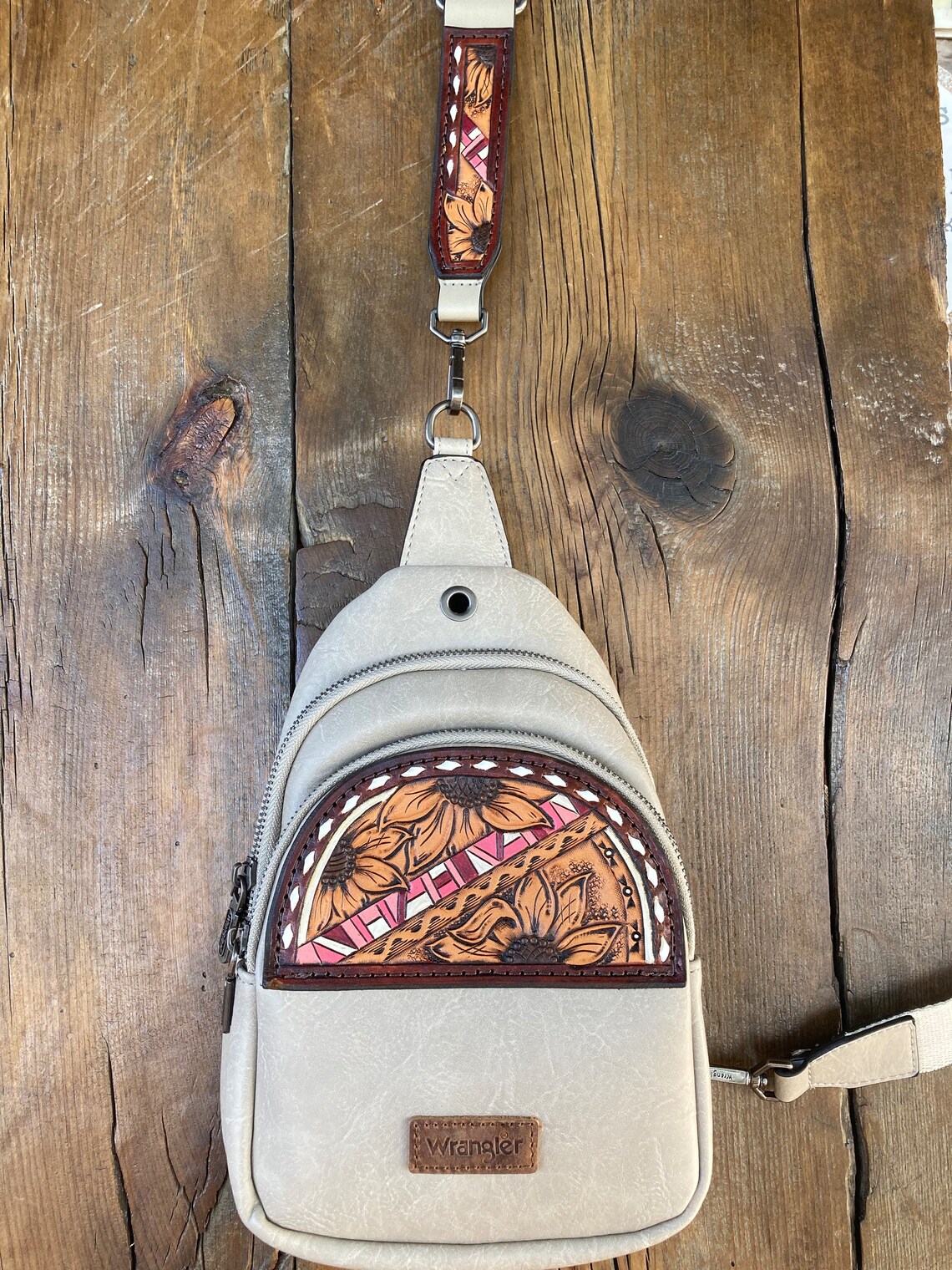 Crossbody Sling Bag/purse With Hand Tooled Leather Patches - Etsy